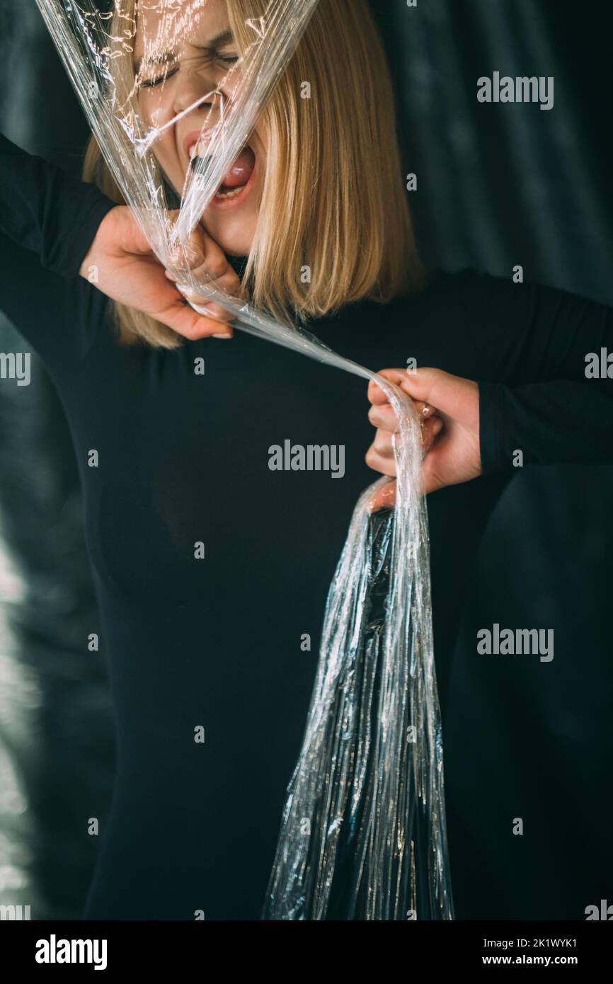 Anxiety attack. Emotional crisis. Anger violence. Art portrait of crazy ...