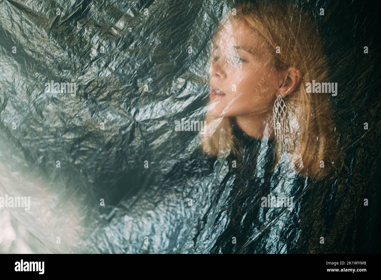 Female tenderness. Defocused art portrait. Hope daydreaming. Pensive ...