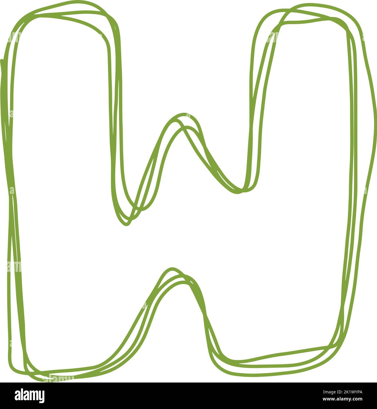 Alphabet W letter hand drawn outline stroke drawing illustration ...