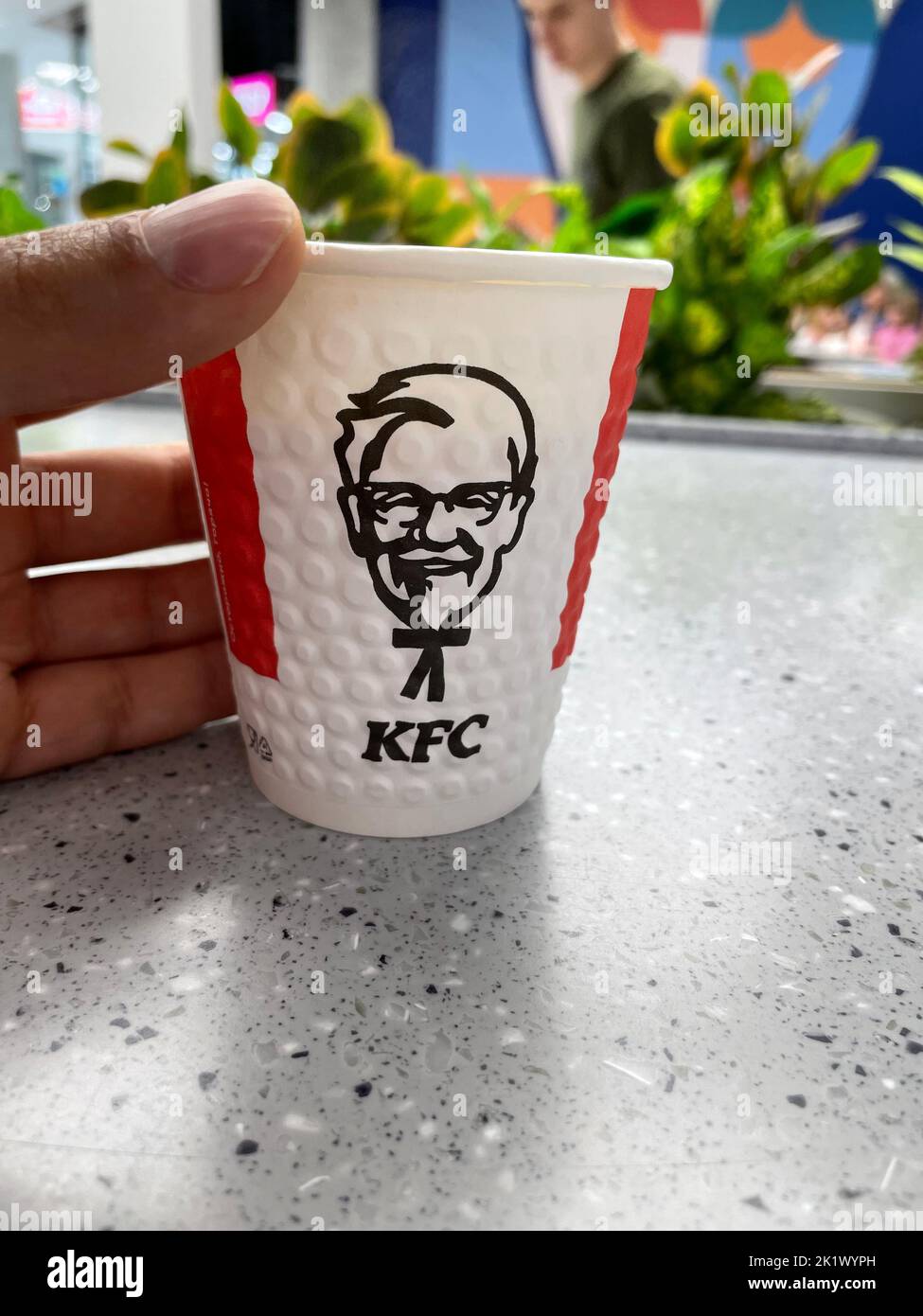 Tyumen, Russia-August 13, 2022: KFC restaurant logo coffee mug. KFC is ...