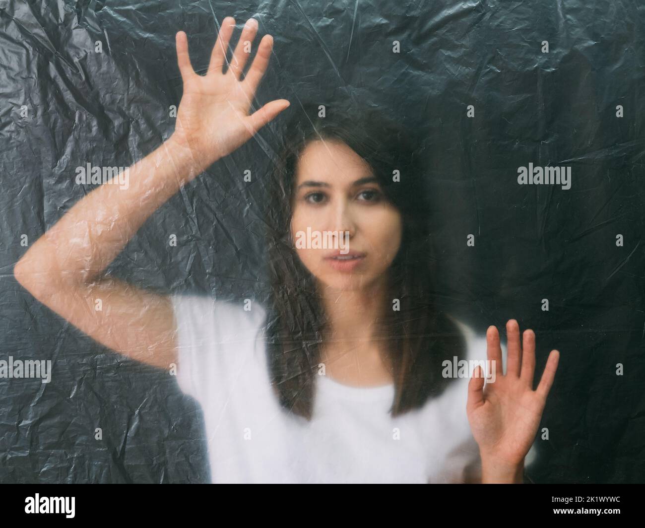 Female freedom. Defocused portrait. Social isolation. Safety protection ...