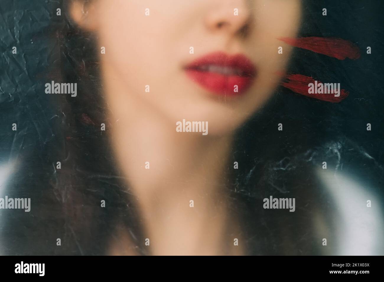 Makeup art. Defocused portrait. Lip augmentation. Beauty care ...