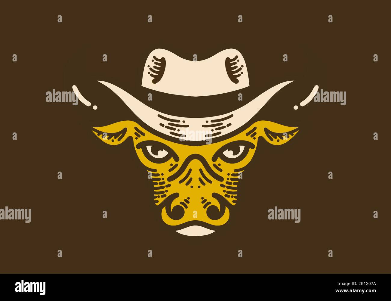 Bull head with cowboy hat retro vintage line art design Stock Vector ...