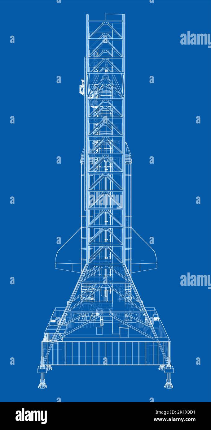Space Rocket on launch pad. Vector rendering of 3d Stock Vector Image ...