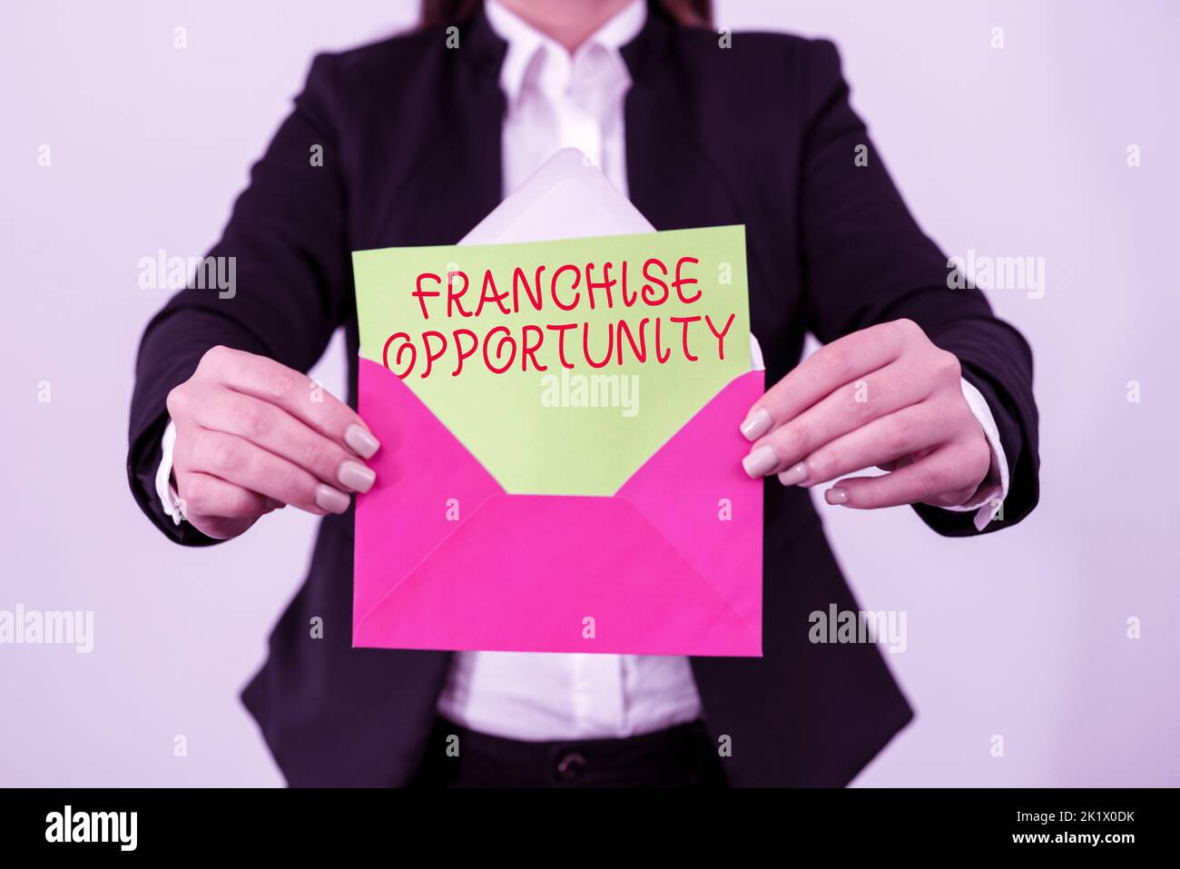 Text caption presenting Franchise Opportunity. Conceptual photo ...