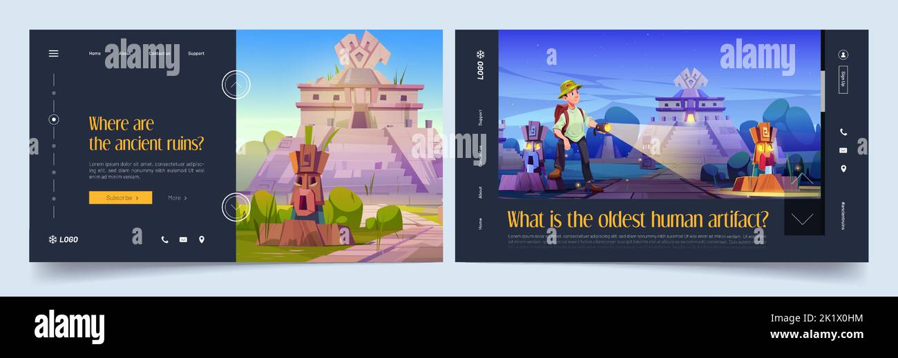 Travel and archeology website templates set. Vector illustration of ...