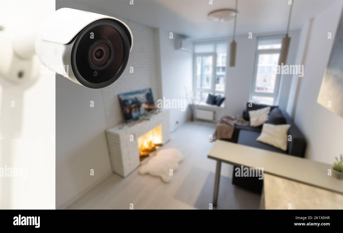 Interior Of Modern Empty Living Room With Security Camera In House ...