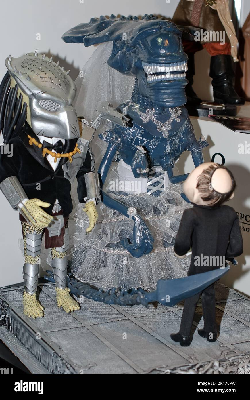 A set, a marriage of Alien and Predator, is on display at the Fashion ...