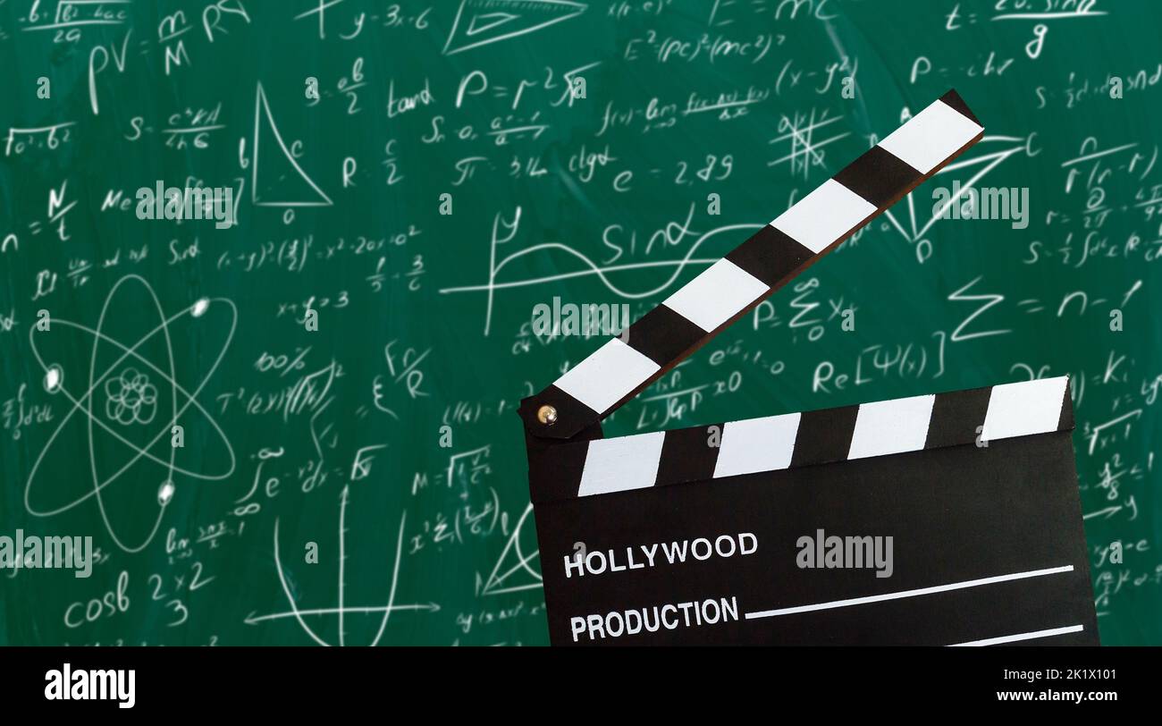 clapperboard on the background of formulas Stock Photo - Alamy