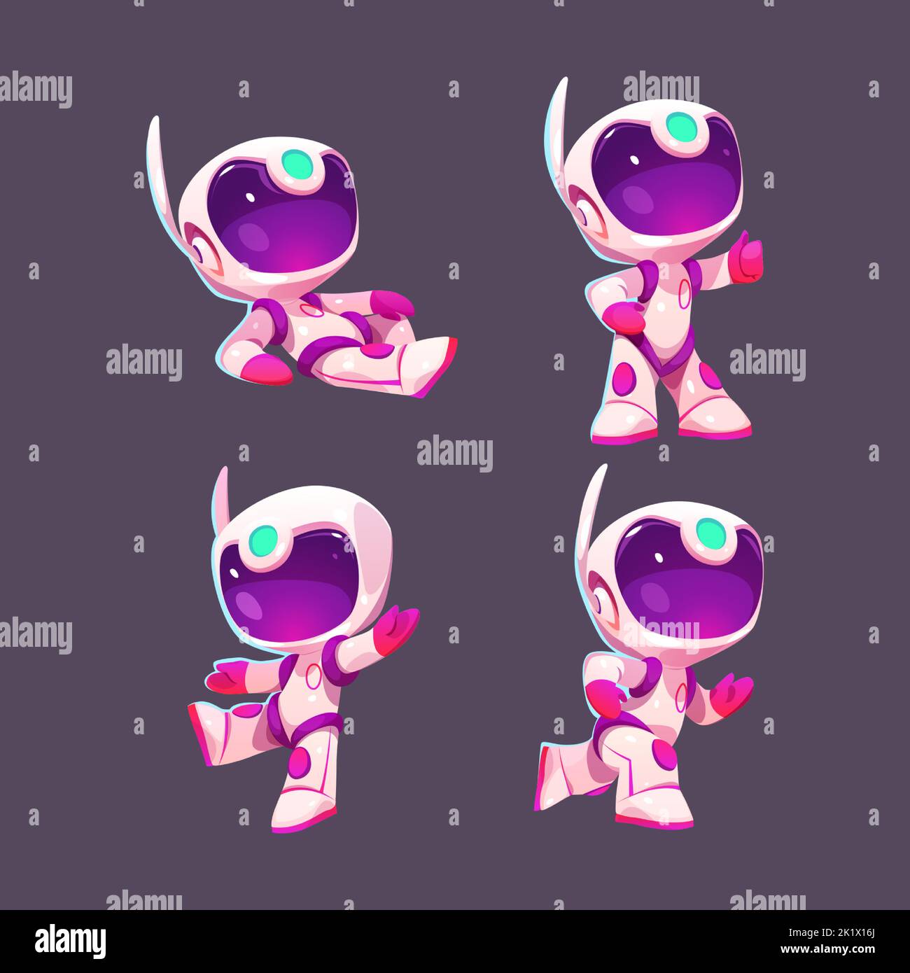 Cartoon astronaut character isolated set. Cute spaceman run, stand on ...