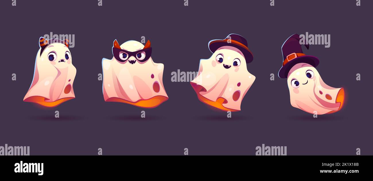 Cute ghosts, cartoon Halloween characters set. Funny kawaii spooks ...