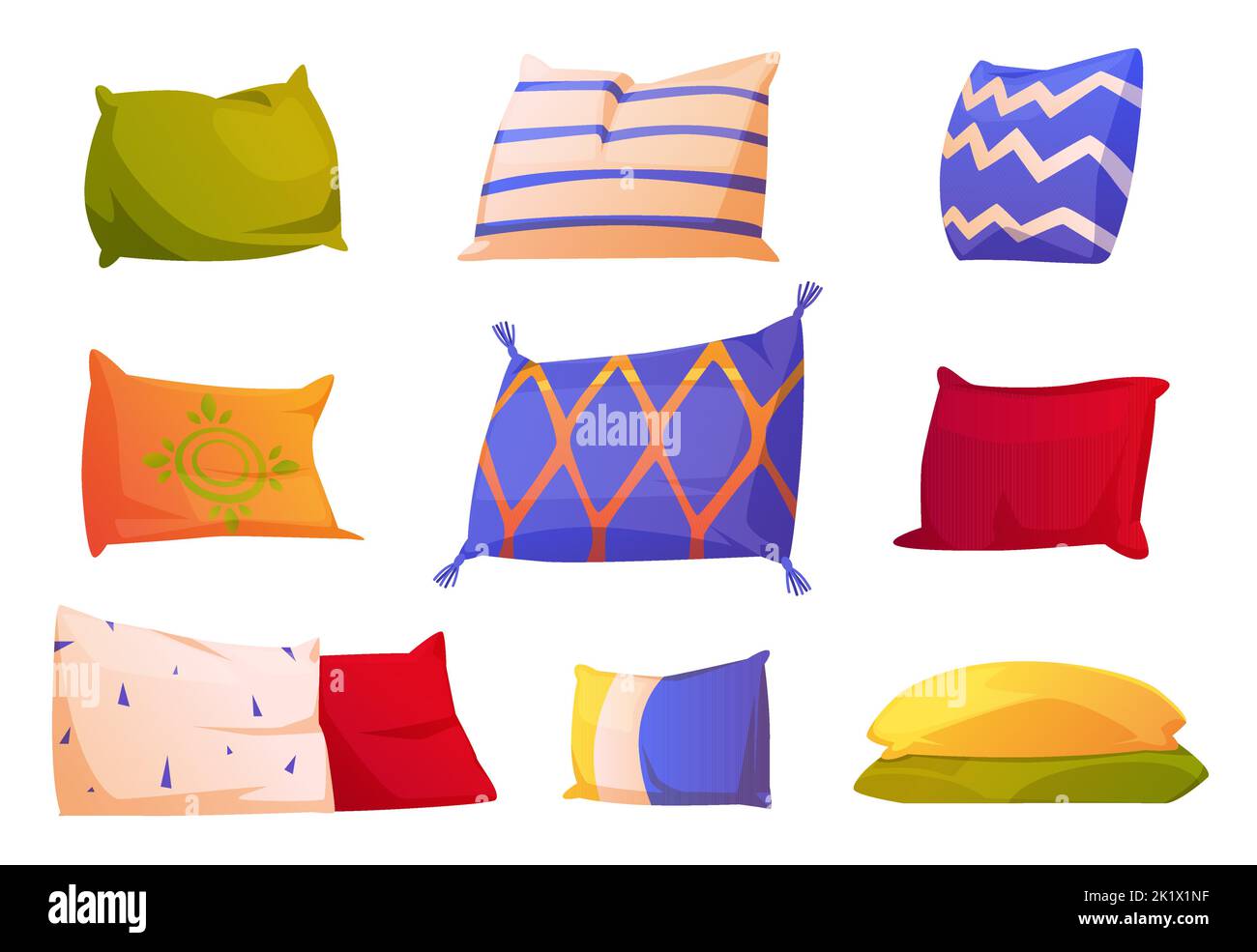Cartoon set of colorful pillows isolated on white background. Vector ...