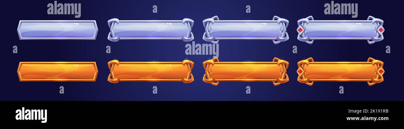 Set of silver and golden rank frames for game isolated on blue ...