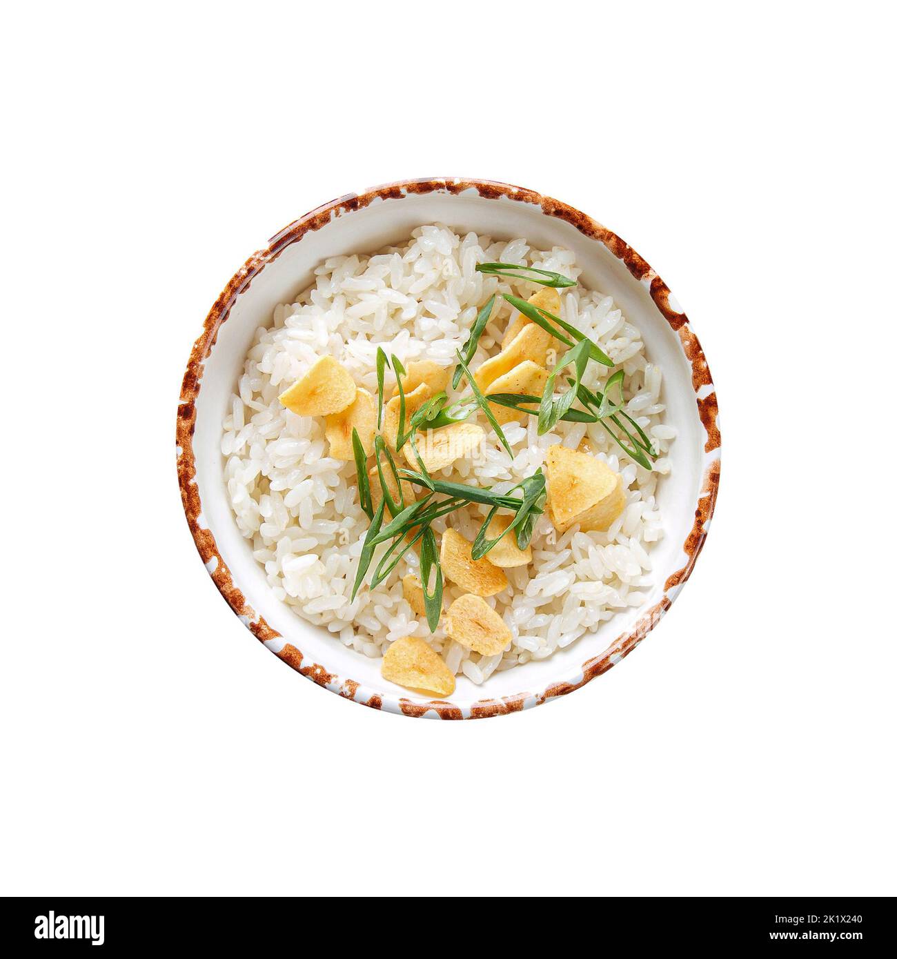 Isolated bowl of steamed rice with garlic Stock Photo - Alamy
