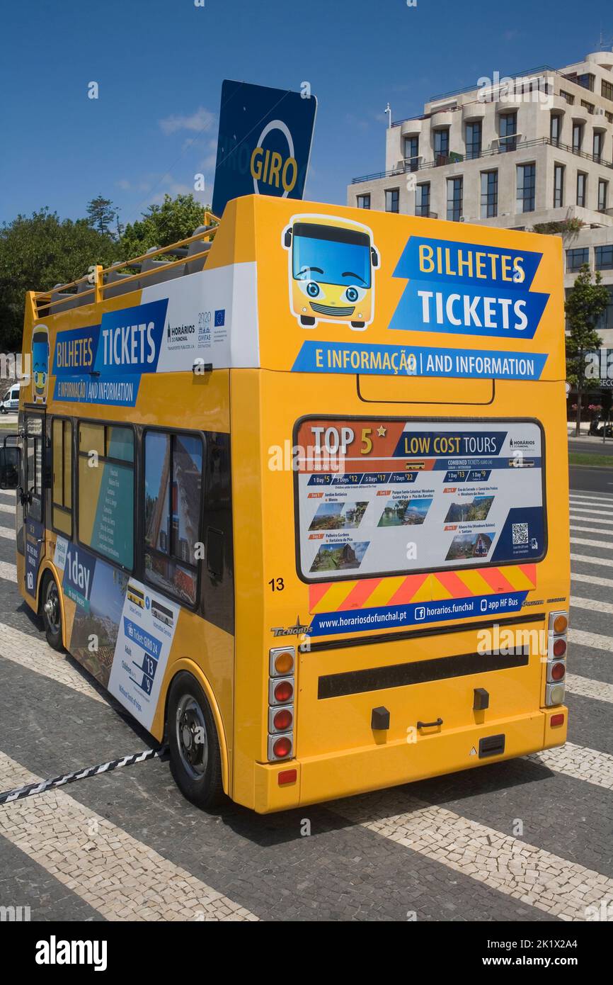 yellow tour bus offering ticket sale and information in Funchal Madeira ...