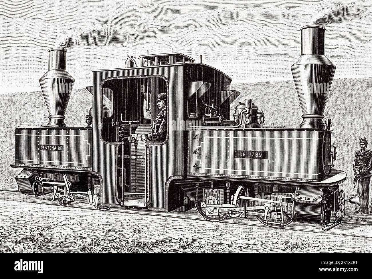 Four-cylinder fortress locomotive for steep grades Pechot type. Old ...