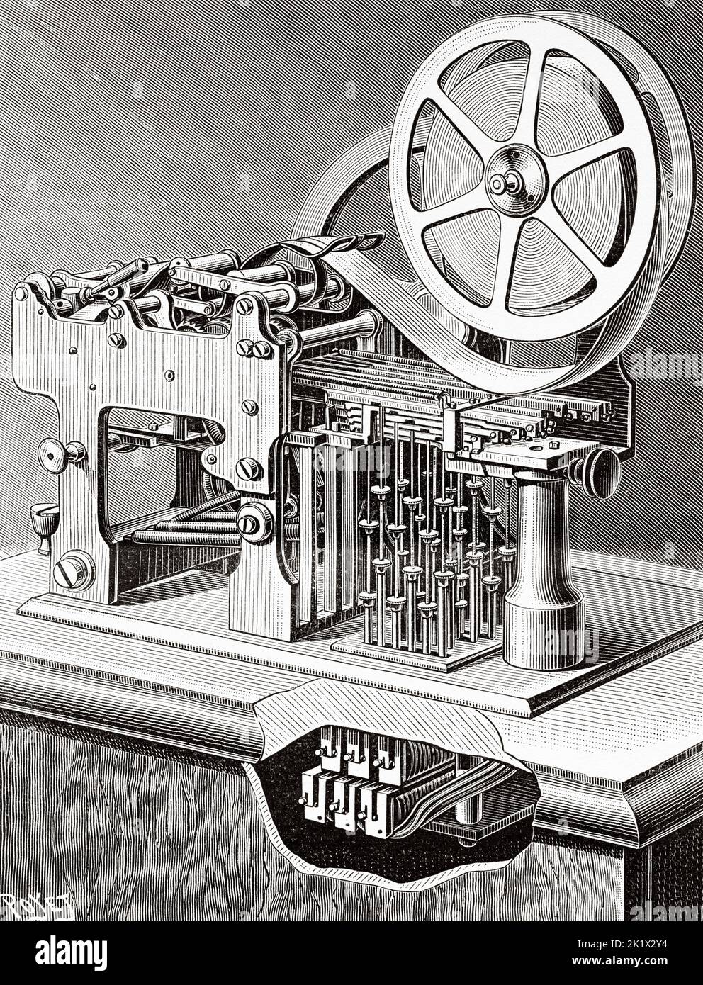Stenotelegraph Invented By Cassagnes Old 19th Century Engraved