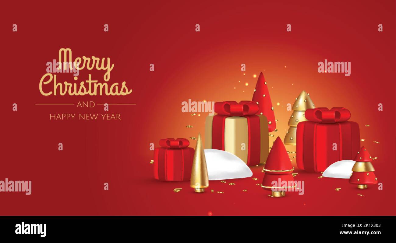 Realistic gift boxes. Merry Christmas and Happy New Year. Holiday ...