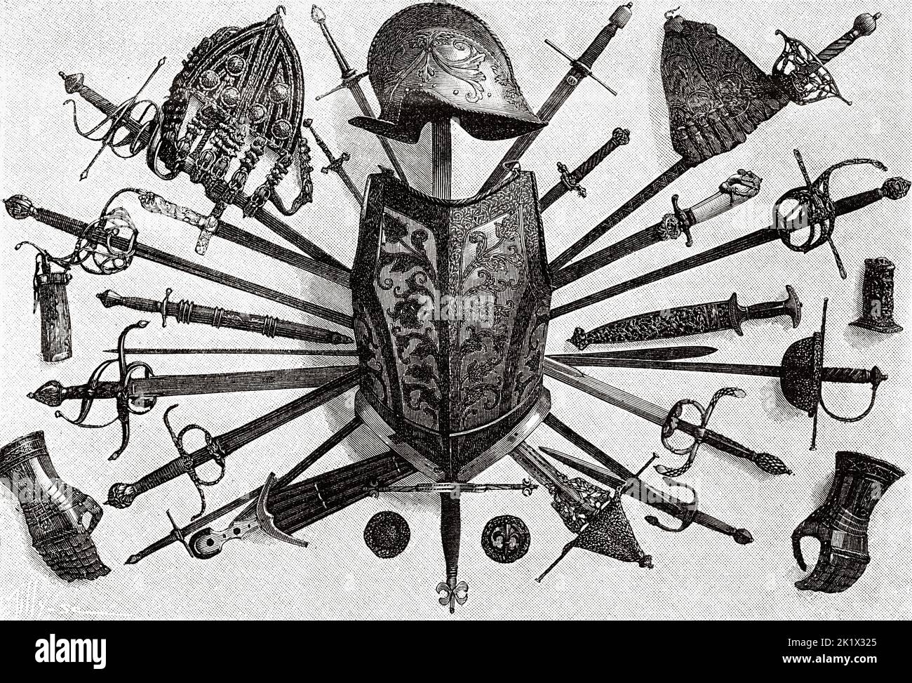 White weapons from the 16th and 17th centuries, helmet, breastplate and ...