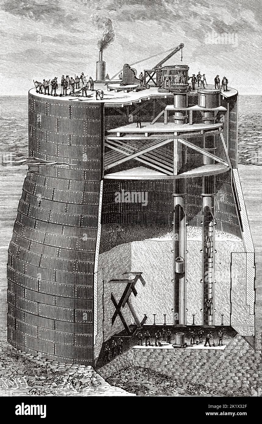 The foundations of the great piers of the Forth Bridge, caisson of the ...