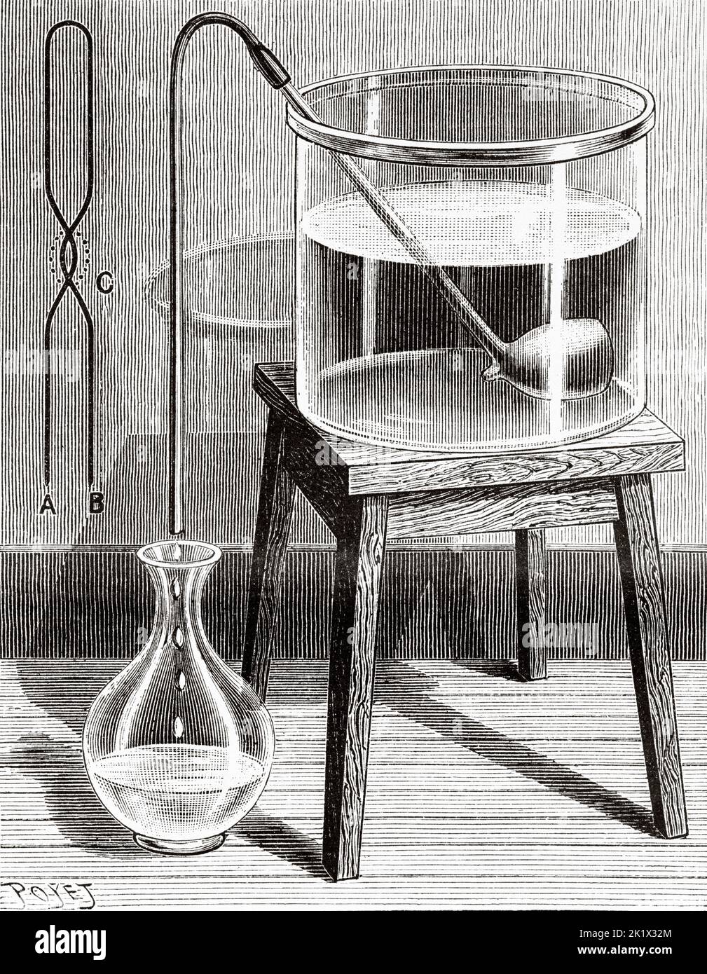 Filter made with a large clay pipe. Old 19th century engraved ...