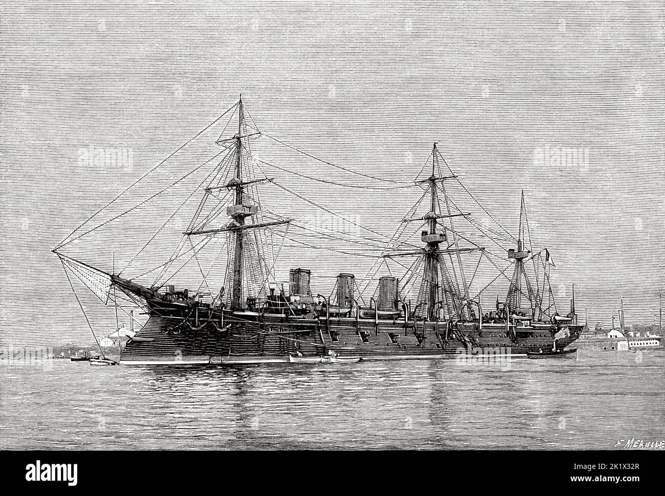 The Cecille new battery cruiser of the French Navy, Toulon. France. Old ...