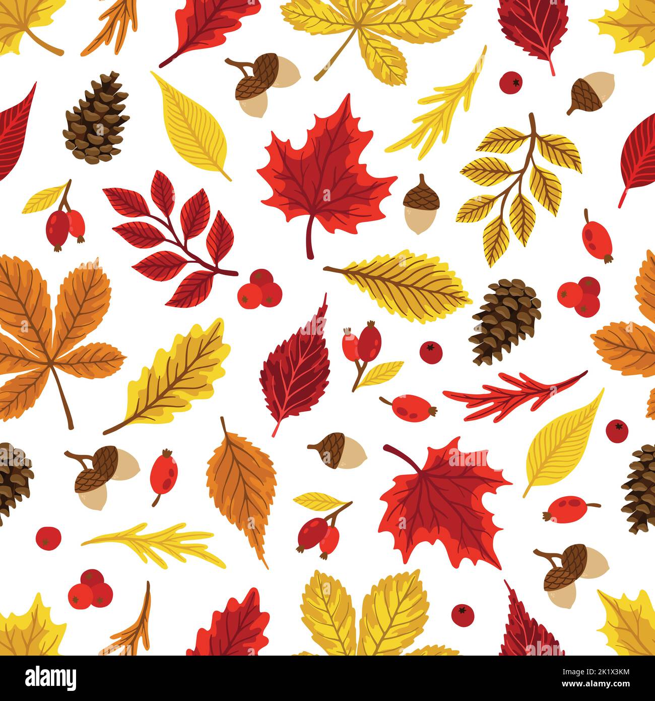Autumn leaves pattern. Falling leaf seamless background with Oak, maple, chestnut, linden, aspen ...