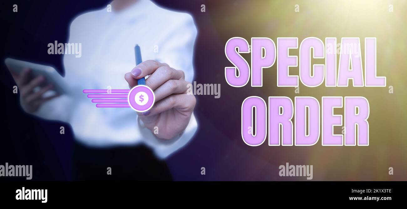 Text caption presenting Special Order. Business idea Specific Item ...