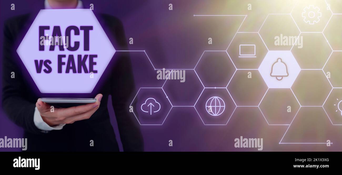 Sign displaying Fact Vs Fake. Business showcase Rivalry or products or ...