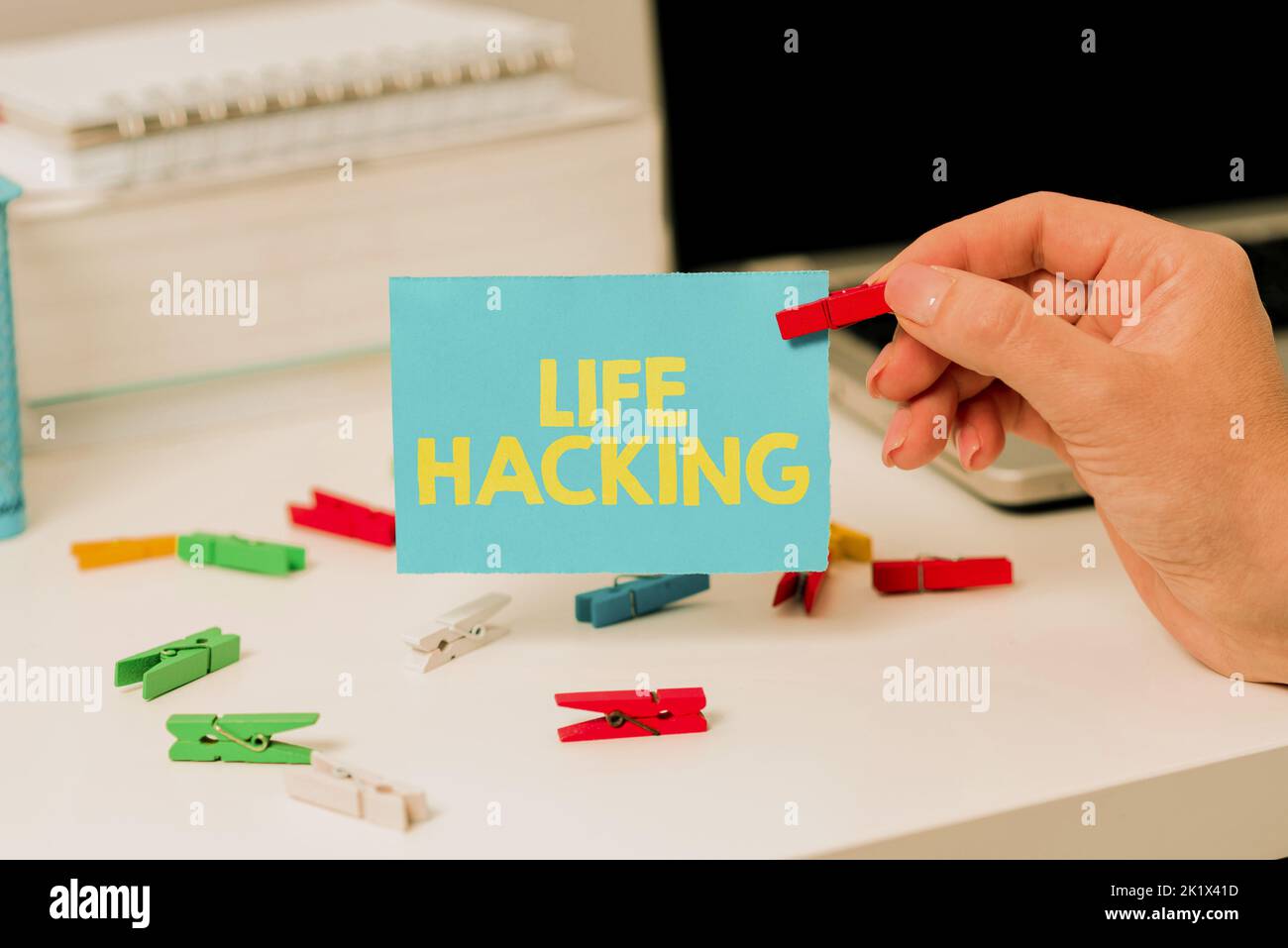 Text caption presenting Life Hacking. Concept meaning Simple and clever techniques in ...