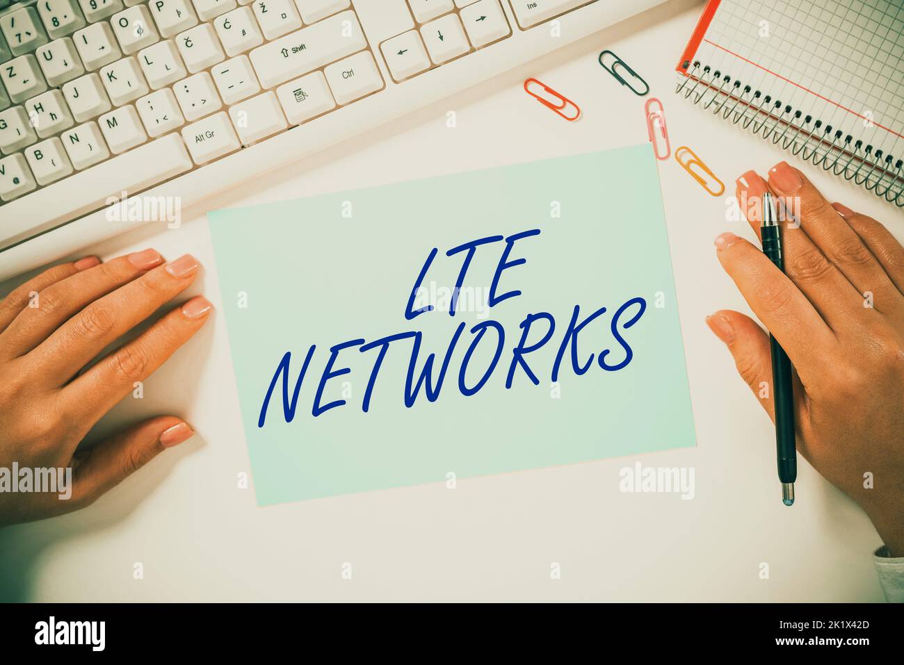 Hand writing sign Lte Networks. Concept meaning Fastest network ...