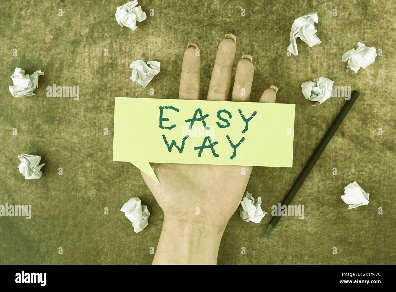 Text caption presenting Easy Way. Word for making hard decision between ...