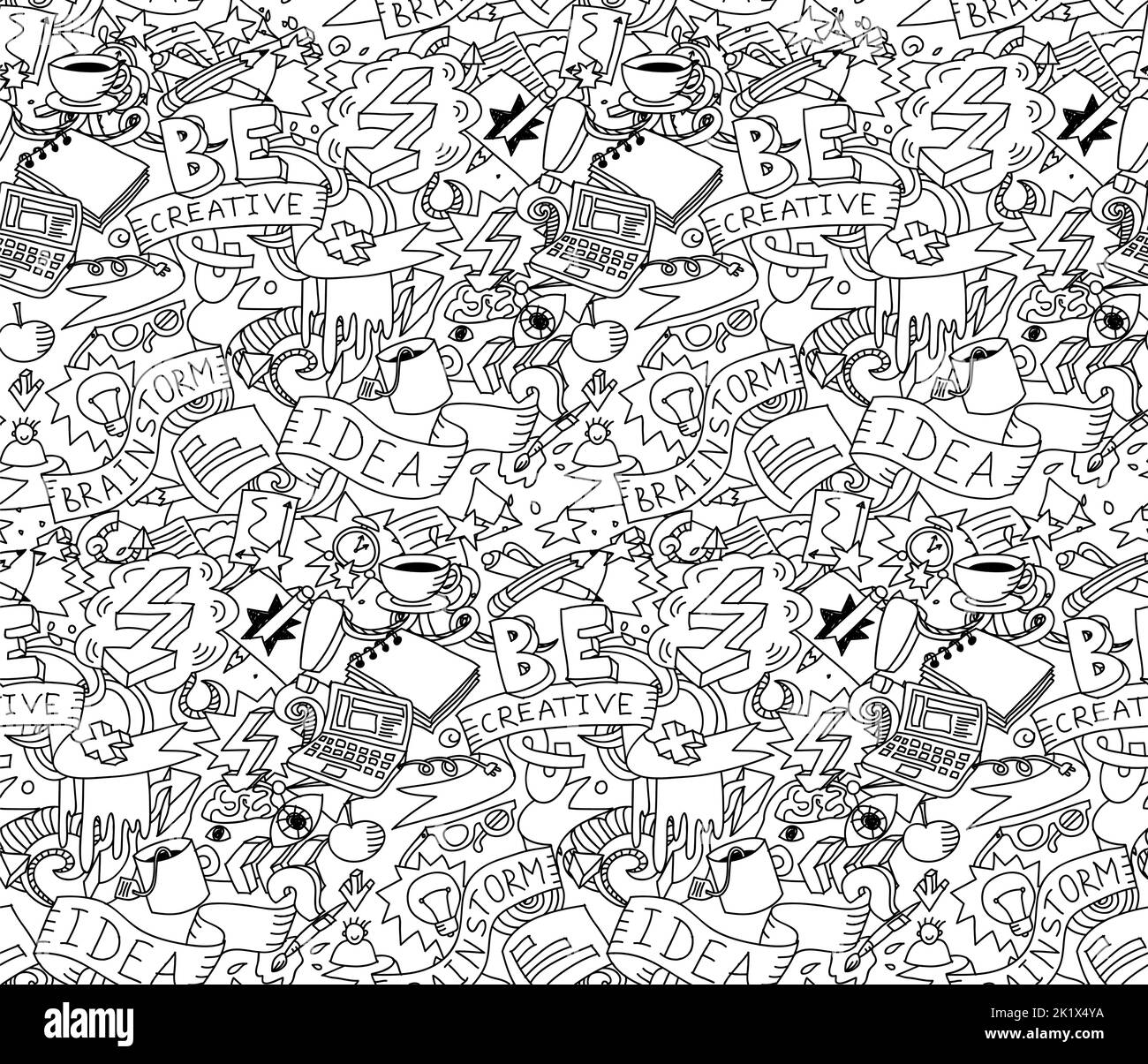 Creative doodles idea art black and white seamless pattern Stock Vector ...