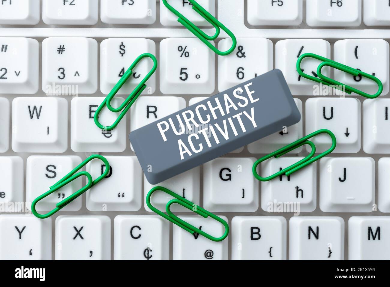 Sign displaying Purchase ActivityAcquiring goods to achieve the goals ...