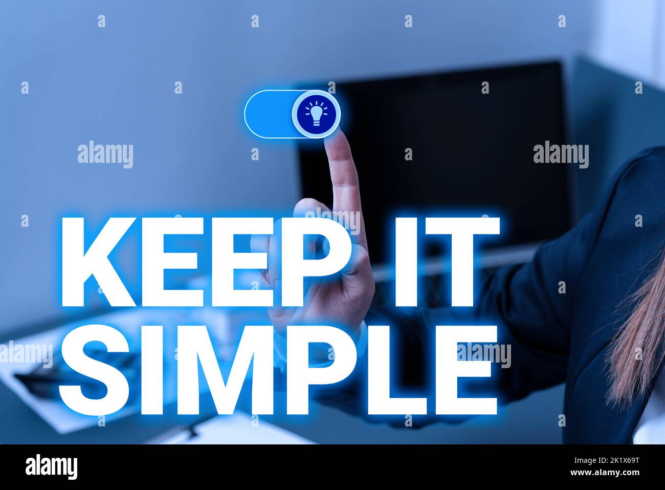 Hand writing sign Keep It SimpleRemain in the simple place or position ...