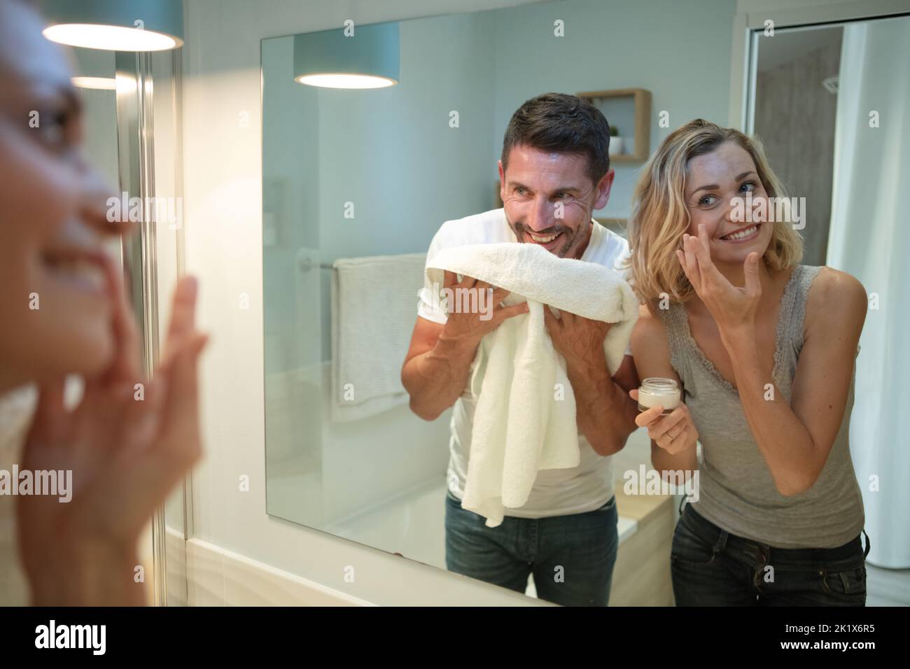 happy couple in the bathroom Stock Photo - Alamy