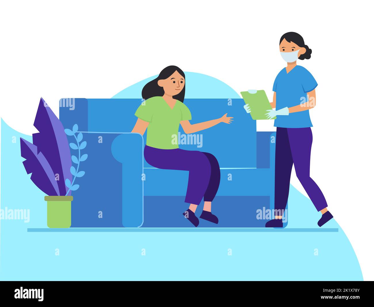 composite picture doctor patient sofa flower pot. Vector illustration ...