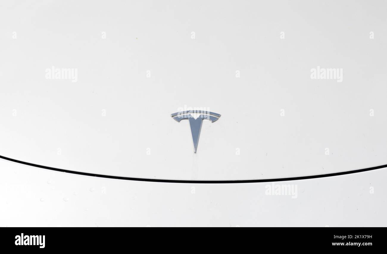 Dover, Kent, united kingdom, 25, august 2022 The insignia of Tesla ...