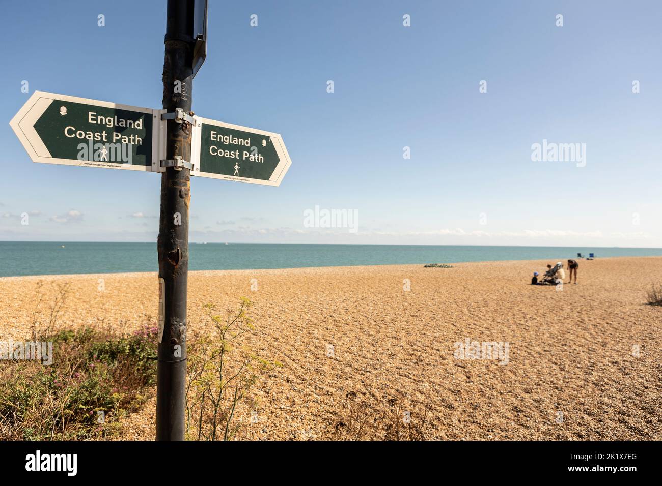 england coast path sign on a kentish shingle beach, copy space Stock ...