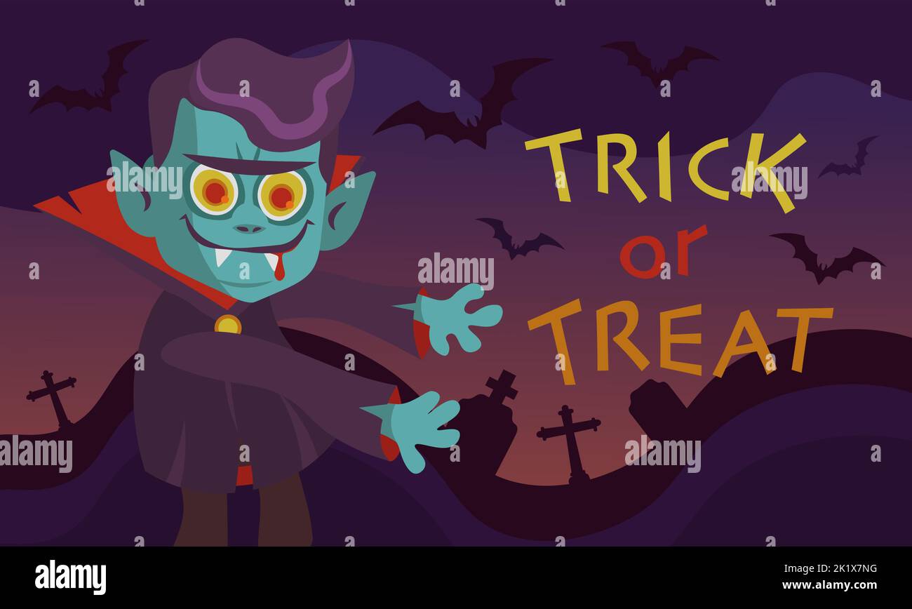 vertical background with vampire and inscription trick or treat ...