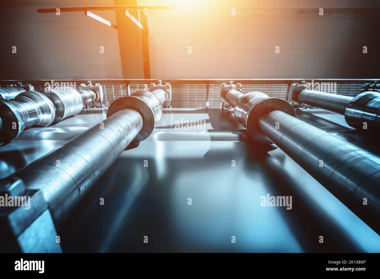 Abstract industrial background in blue color. Metal factory, production ...