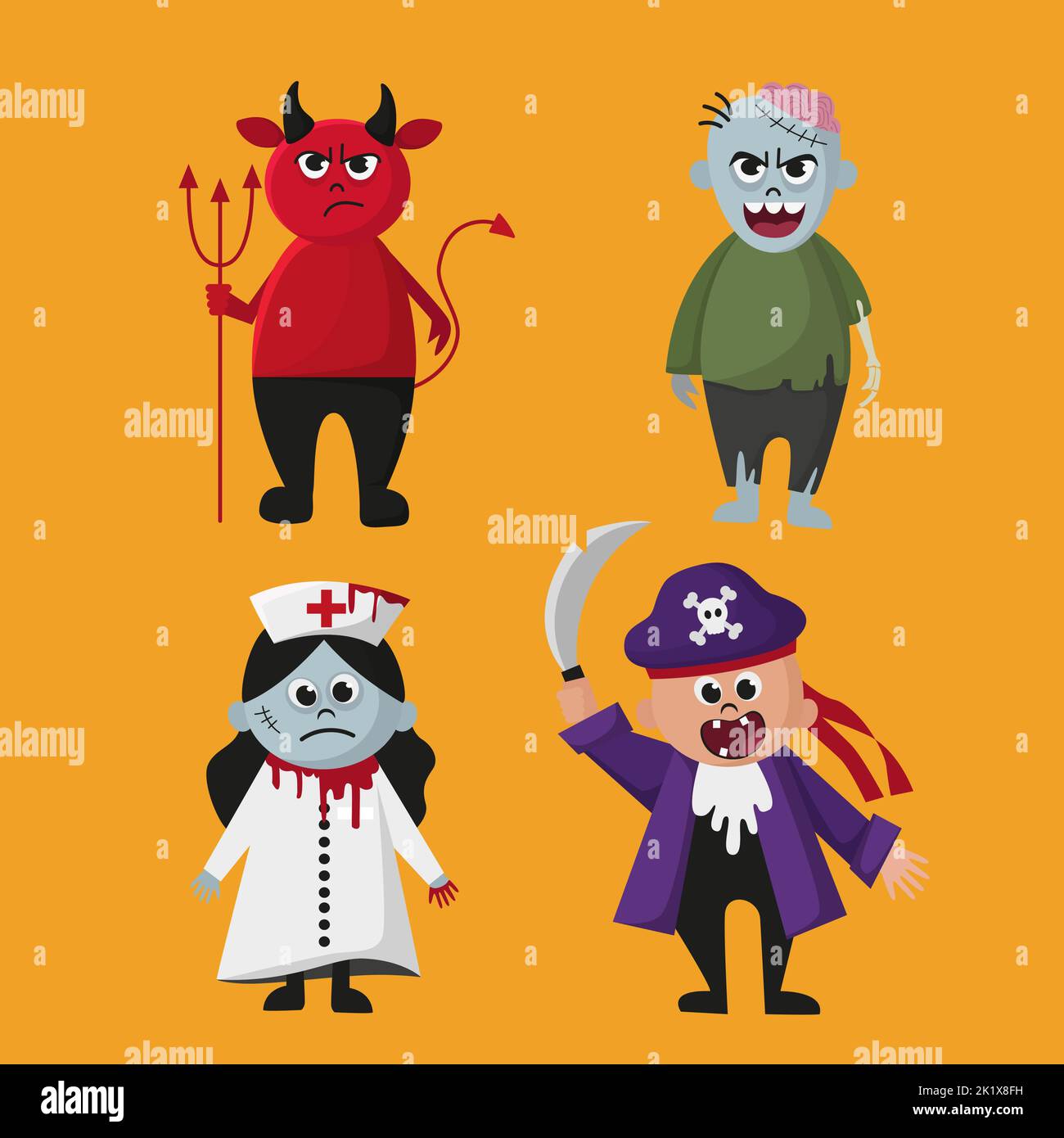 Characters on Halloween Zombie Demon Dead Nurse and Pirate Stock Vector ...
