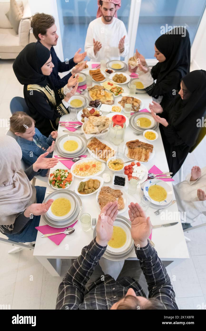 Top view of muslim family having Iftar during Ramadan holy month Stock ...