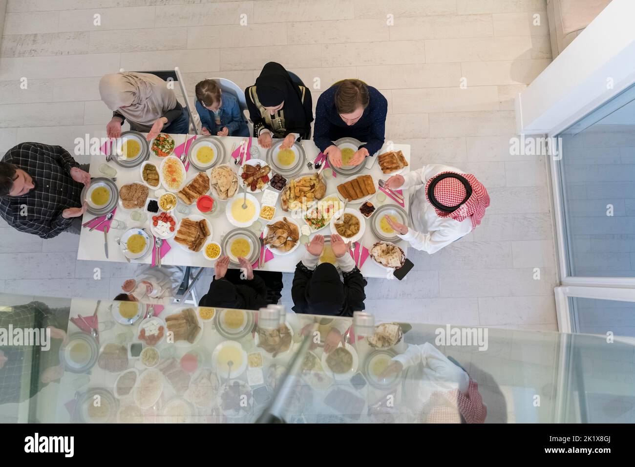 Top view of muslim family having Iftar during Ramadan holy month Stock ...