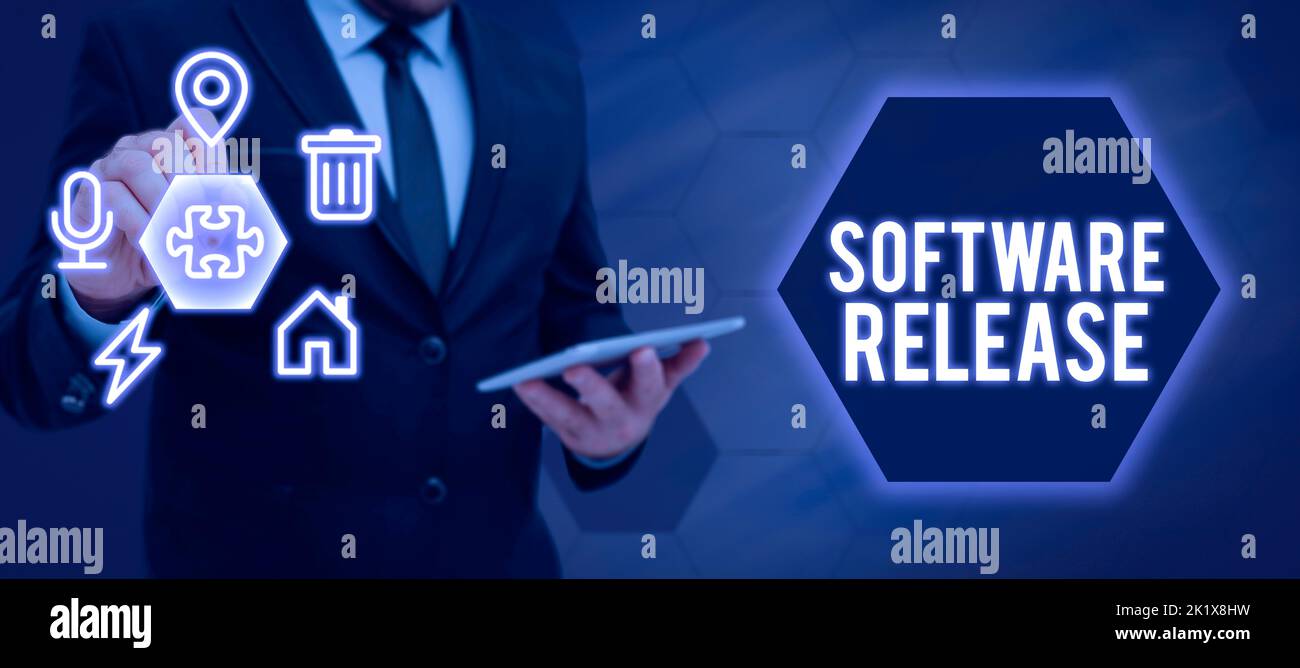 Text caption presenting Software Releasesum of stages of development and maturity for program ...