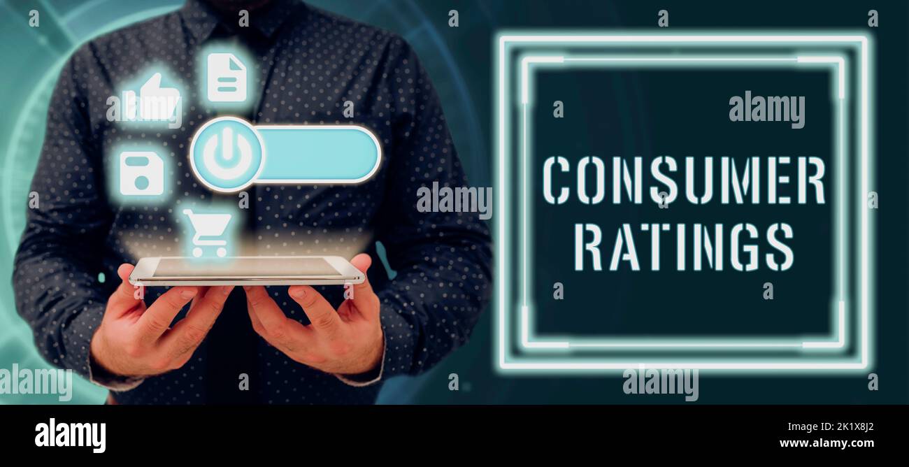 Sign displaying Consumer Ratingsfeedback given by clients after buying ...