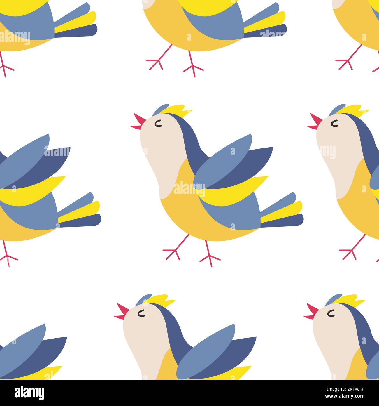 Colorful birds seamless pattern. Exotic birds in different print poses ...