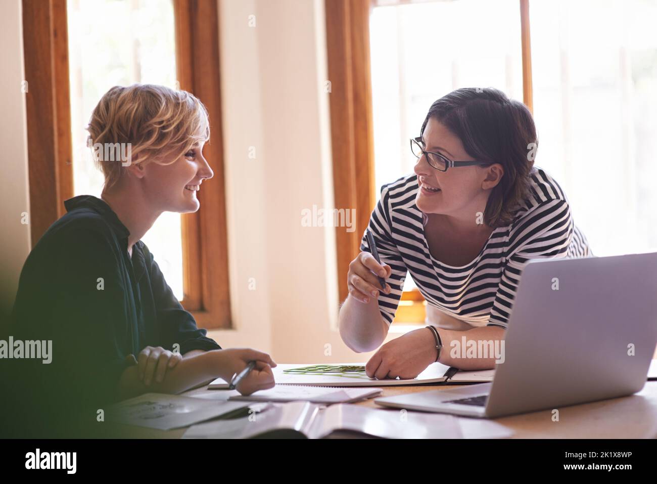 Friends and colleagues. A cropped shot of two happy women working ...