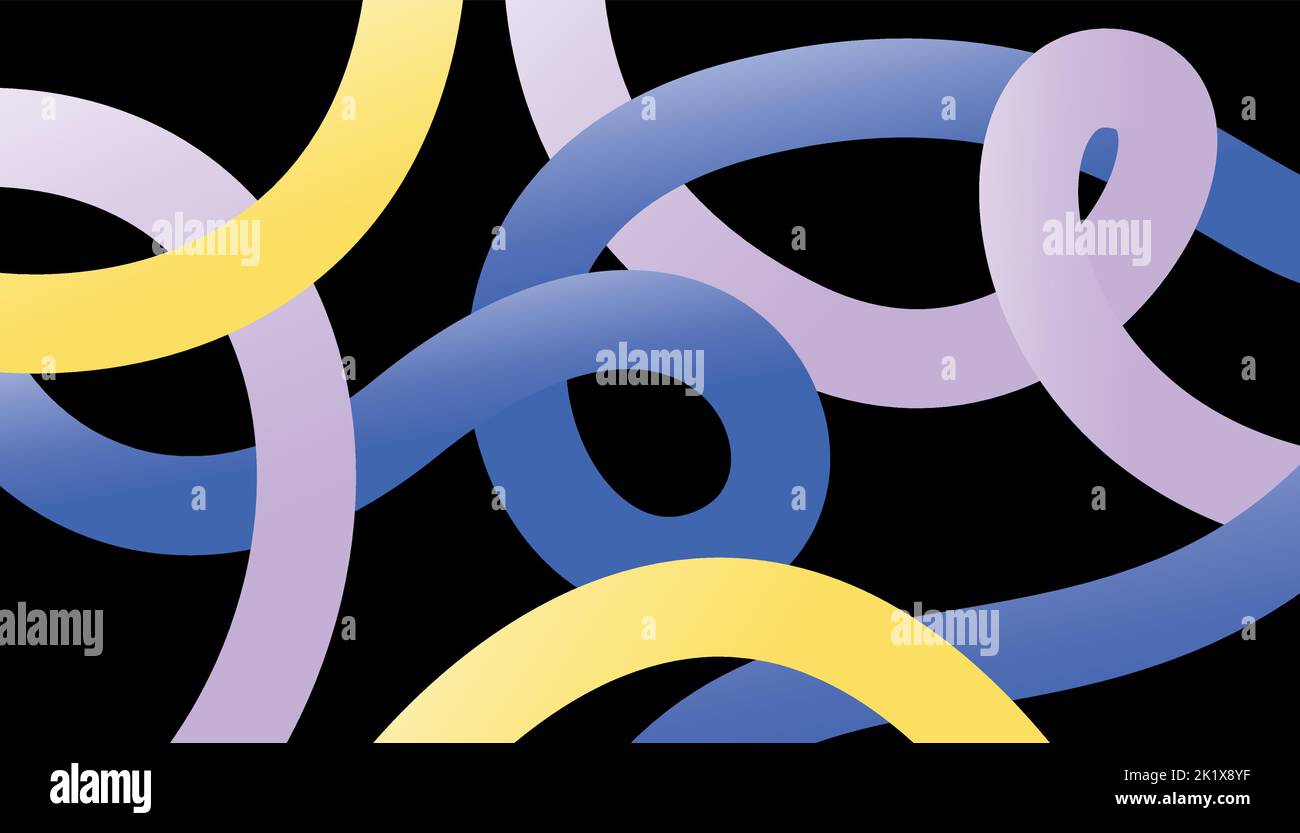 Colored tangled ribbons. Curved lines that intertwine and overlap on ...