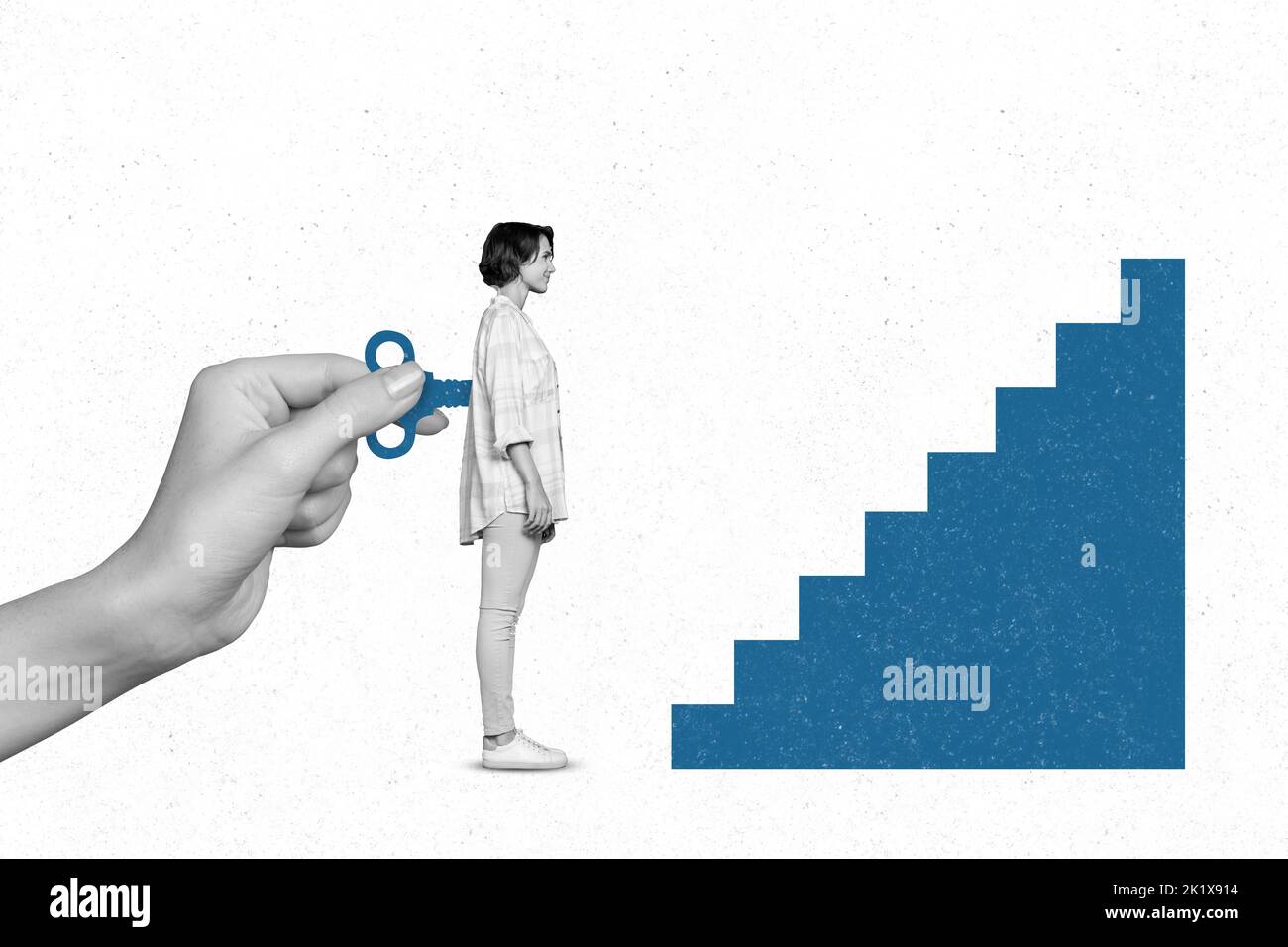 Creative photo 3d collage poster postcard artwork of lady reach dream ...